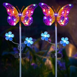 vgyvgycc outdoor solar garden lights – 2 pack solar metal butterfly decorative lights – newest colorful led waterproof solar stake lights for garden, patio, yard, lawn, walkway decoration(yellow)