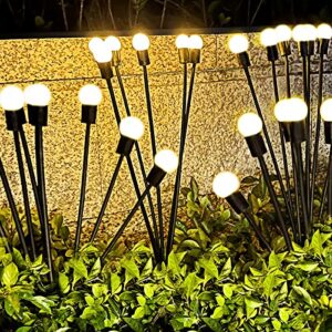 xiilsie solar garden lights, 6 led solar firefly starburst swaying lights sway by wind, 2 modes solar landscape path lights outdoor waterproof garden yard pathway decoration lights warm white (2 pack