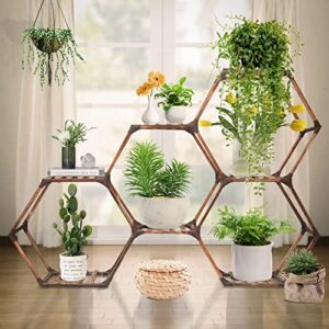 wasumi hexagonal plant stand indoor, plant shelf large 7 tiers wood plant stands outdoor for multiple plants, diy flower potted plant holder for corner, balcony, patio, garden, living room