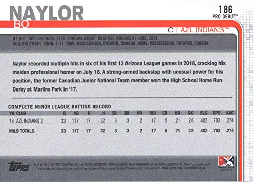 2019 Topps Pro Debut #186 Bo Naylor AZL Indians Baseball Card