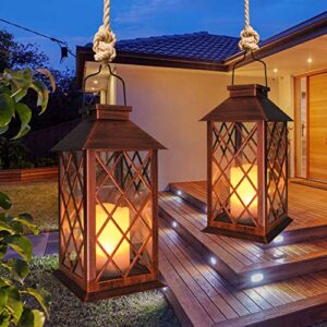 TAKE ME 14" Solar Lanterns Outdoor Garden Hanging Lantern Waterproof LED Flickering Flameless Candle Mission Lights for Table,Outdoor,Party