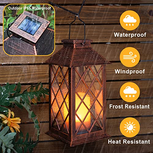 TAKE ME 14" Solar Lanterns Outdoor Garden Hanging Lantern Waterproof LED Flickering Flameless Candle Mission Lights for Table,Outdoor,Party