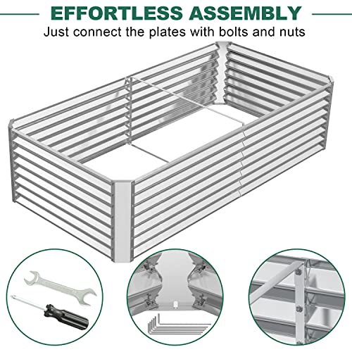 FRIZIONE 8x4x2ft Galvanized Metal Raised Garden Bed for Vegetables, Outdoor Garden Raised Planter Box, Backyard Patio Planter Raised Beds for Flowers, Herbs, Fruits