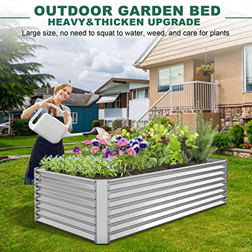 FRIZIONE 8x4x2ft Galvanized Metal Raised Garden Bed for Vegetables, Outdoor Garden Raised Planter Box, Backyard Patio Planter Raised Beds for Flowers, Herbs, Fruits