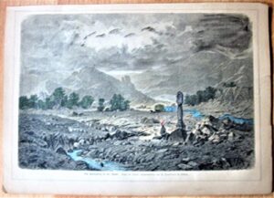 antique steel engraving: river scene