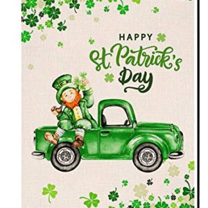 St. Patrick's Day Shamrock Truck Garden Flag Vertical Double Sided Spring Green Farmhouse Burlap Yard Outdoor Decor 12.5 x 18 Inches