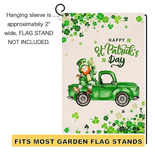 St. Patrick's Day Shamrock Truck Garden Flag Vertical Double Sided Spring Green Farmhouse Burlap Yard Outdoor Decor 12.5 x 18 Inches