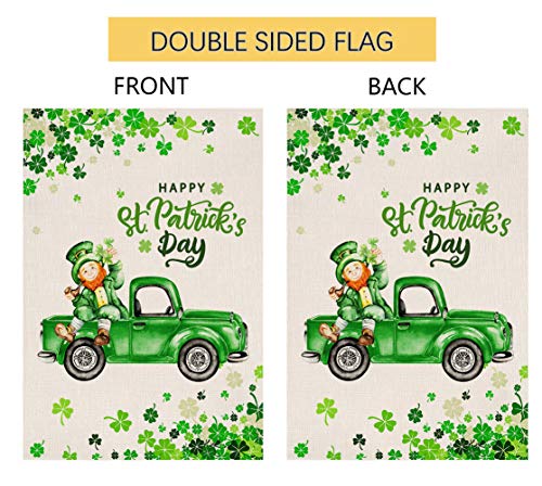 St. Patrick's Day Shamrock Truck Garden Flag Vertical Double Sided Spring Green Farmhouse Burlap Yard Outdoor Decor 12.5 x 18 Inches