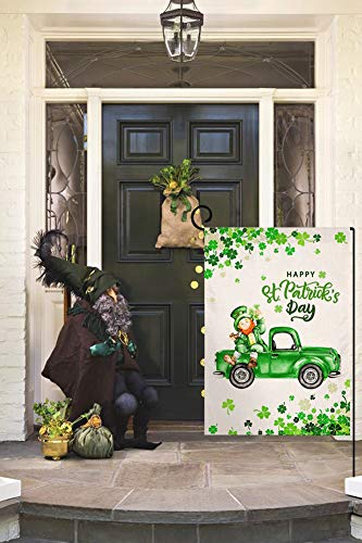 St. Patrick's Day Shamrock Truck Garden Flag Vertical Double Sided Spring Green Farmhouse Burlap Yard Outdoor Decor 12.5 x 18 Inches