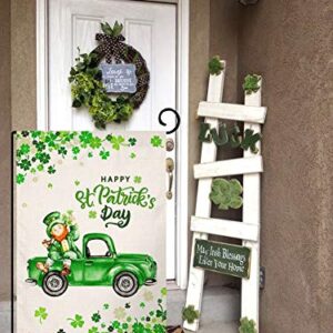 St. Patrick's Day Shamrock Truck Garden Flag Vertical Double Sided Spring Green Farmhouse Burlap Yard Outdoor Decor 12.5 x 18 Inches