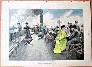 antique steel engraving: on the passenger deck