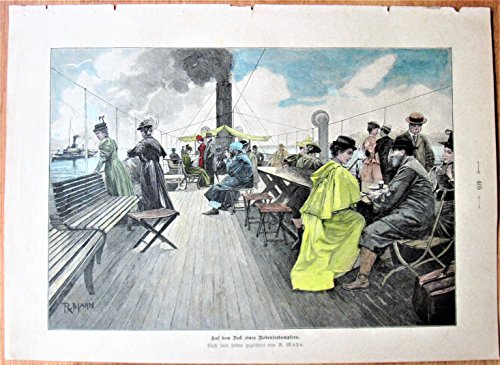 Antique Steel Engraving: On the Passenger Deck