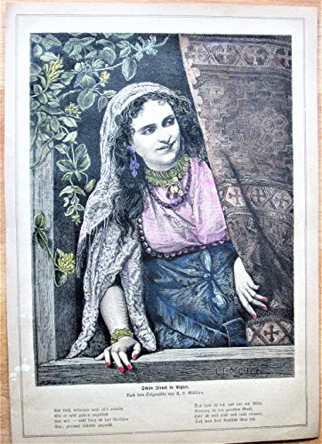 Antique Steel Engraving: Lady at the Window