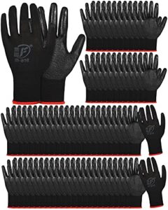 potchen 72 pairs gardening work gloves bulk for men women, rubber coated black garden multipack safety construction glove, 144 count (pack of 1)