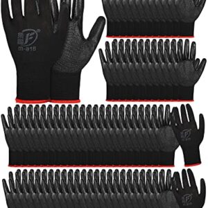 Potchen 72 Pairs Gardening Work Gloves Bulk for Men Women, Rubber Coated Black Garden Multipack Safety Construction Glove, 144 Count (Pack of 1)