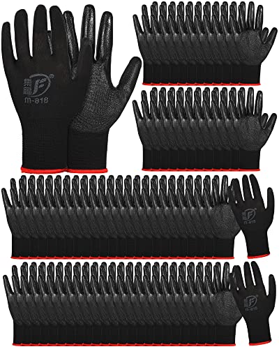 Potchen 72 Pairs Gardening Work Gloves Bulk for Men Women, Rubber Coated Black Garden Multipack Safety Construction Glove, 144 Count (Pack of 1)