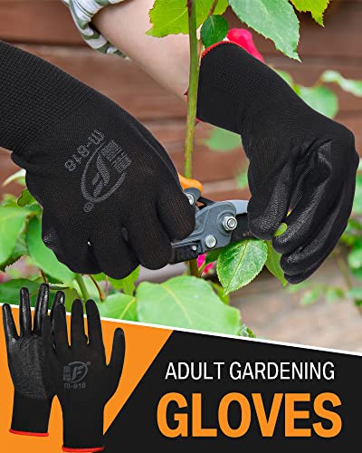 Potchen 72 Pairs Gardening Work Gloves Bulk for Men Women, Rubber Coated Black Garden Multipack Safety Construction Glove, 144 Count (Pack of 1)