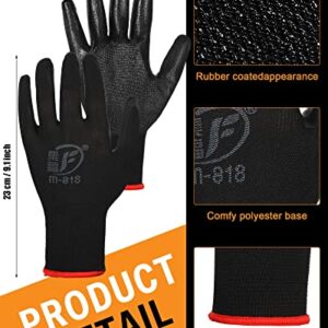 Potchen 72 Pairs Gardening Work Gloves Bulk for Men Women, Rubber Coated Black Garden Multipack Safety Construction Glove, 144 Count (Pack of 1)