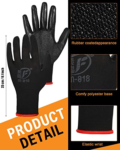 Potchen 72 Pairs Gardening Work Gloves Bulk for Men Women, Rubber Coated Black Garden Multipack Safety Construction Glove, 144 Count (Pack of 1)