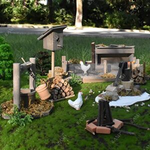 iland Fairy Garden Accessories incl Wooden Wishing Well & Ax w/ Firewood & Chicken Coop & Birdhouse & Mini Bridge, Nativity Scene on 1/12 Scale