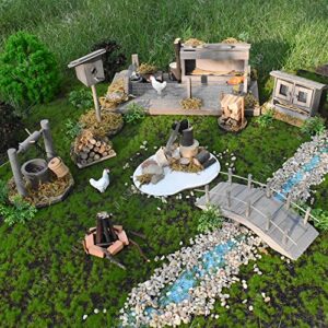 iland Fairy Garden Accessories incl Wooden Wishing Well & Ax w/ Firewood & Chicken Coop & Birdhouse & Mini Bridge, Nativity Scene on 1/12 Scale