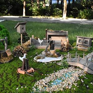 iland Fairy Garden Accessories incl Wooden Wishing Well & Ax w/ Firewood & Chicken Coop & Birdhouse & Mini Bridge, Nativity Scene on 1/12 Scale