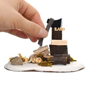 iland Fairy Garden Accessories incl Wooden Wishing Well & Ax w/ Firewood & Chicken Coop & Birdhouse & Mini Bridge, Nativity Scene on 1/12 Scale