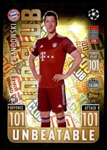 2021-22 topps match attax uefa champions league #459 robert lewandowski fc bayern munchen 100 foil official ucl soccer trading card in raw (nm or better) condition