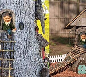 Garden Gnome Statue, Elf Out The Door Tree Hugger, Funny Garden Tree Decoration, Patio Yard Lawn Porch Decoration (Green)