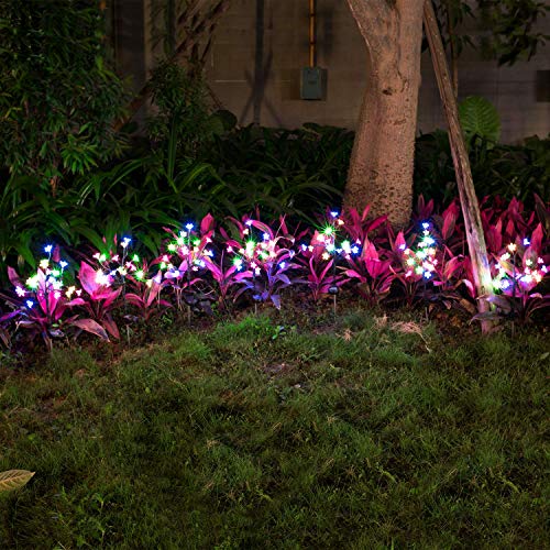 mopha Solar Garden Lights, 2 Pack Flower Solar Lights Outdoor Waterproof, 2 Mode Solar Cherry Blossom Lights Decorative with Heavy Bulb Base, for Outdoor, Patio, Yard & Garden Decor