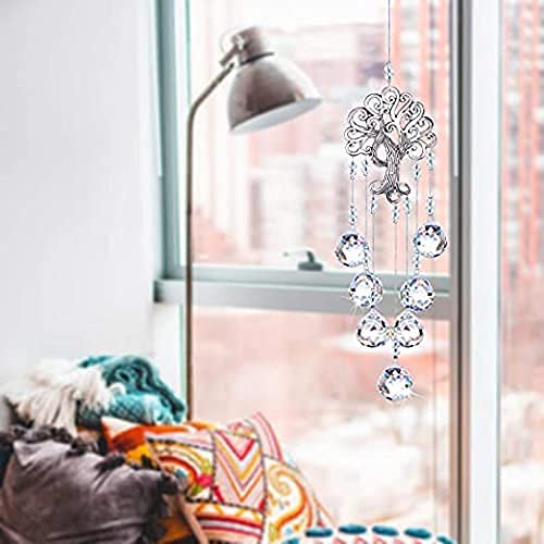 H&D HYALINE & DORA Garden Hanging Crystal Suncatchers Rainbow Makers with Crystal Ball Prisms and Metal Tree of Life for Garden Outdoor Home Kids Room Window