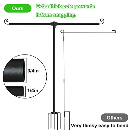 Garden Flag Stand Holder with 5 Prong Base for Double Flags - 3/4 Inch Extra Thick Heavy Duty Yard Flag Holder for Outside 12x18 Home Patio Decor