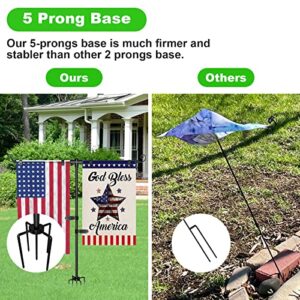 Garden Flag Stand Holder with 5 Prong Base for Double Flags - 3/4 Inch Extra Thick Heavy Duty Yard Flag Holder for Outside 12x18 Home Patio Decor