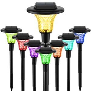 umickoo solar outdoor lights garden, color changing solar lights colorful bright glass pathway lights,waterproof solar powered landscape path lights for lawn walkway yard decorative