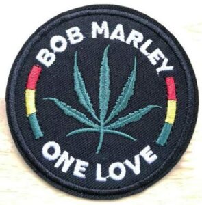 bob marley rasta green leaf one love embroidered sew or iron-on patch 3″