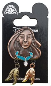 disney pin – bronze pocahontas head with feather dangles