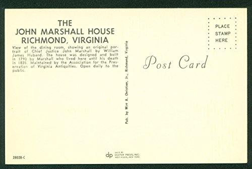 Chief Justice John Marshall House Richmond Virginia VA Vintage Postcard