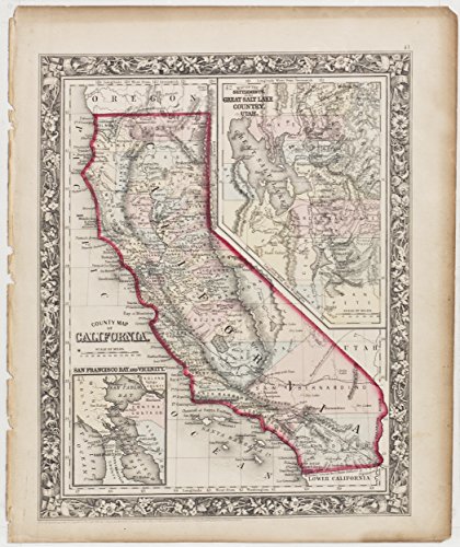 County Map of California with inset of San Francisco Bay & Great Salt Lake Country, Utah (1862)