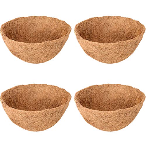 Halatool 4 PCS 10 Inch Round Coco Liners Hanging Basket 100% Natural Replacement Coconut Fiber Liner for Garden Flower Pot Vegetables Herbs