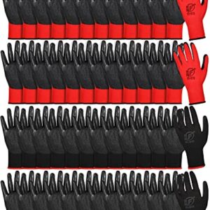 Nuogo 48 Pairs Gardening Gloves for Men Women Rubber Coated Work Gloves Garden Gloves Safety Work Gloves Construction Gloves (Red, Black)