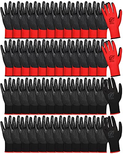 Nuogo 48 Pairs Gardening Gloves for Men Women Rubber Coated Work Gloves Garden Gloves Safety Work Gloves Construction Gloves (Red, Black)