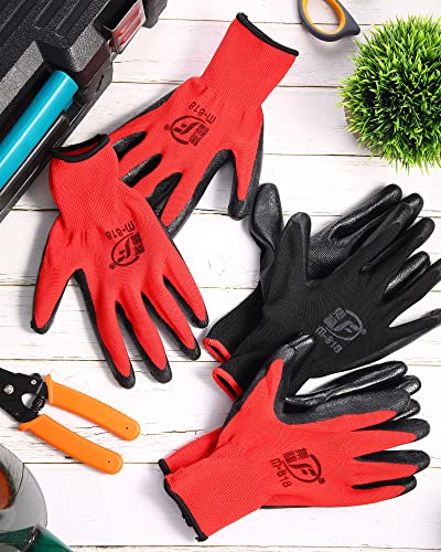 Nuogo 48 Pairs Gardening Gloves for Men Women Rubber Coated Work Gloves Garden Gloves Safety Work Gloves Construction Gloves (Red, Black)