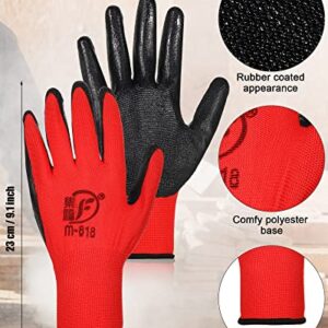 Nuogo 48 Pairs Gardening Gloves for Men Women Rubber Coated Work Gloves Garden Gloves Safety Work Gloves Construction Gloves (Red, Black)