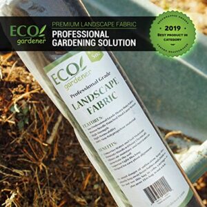 ECOgardener Premium 5oz Pro Garden Weed Barrier Landscape Fabric Durable & Heavy-Duty Weed Block Gardening Mat, Easy Setup & Superior Weed Control, Eco-Friendly & Convenient Design, 3ft x 250ft