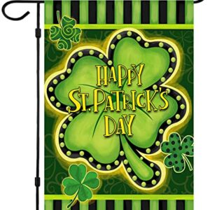 St Patrick's Day Garden Flag,Shamrock St Patricks Flag 12.5 x 18 Inch Clover Double-Sided Display 2 Layer Linen for Garden and Home Decorations