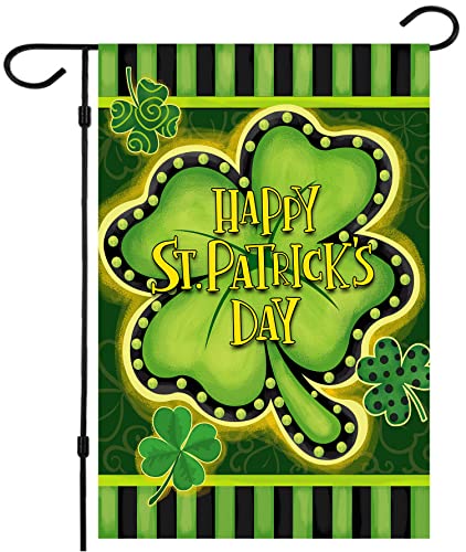 St Patrick's Day Garden Flag,Shamrock St Patricks Flag 12.5 x 18 Inch Clover Double-Sided Display 2 Layer Linen for Garden and Home Decorations