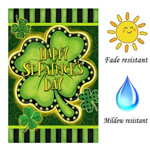 St Patrick's Day Garden Flag,Shamrock St Patricks Flag 12.5 x 18 Inch Clover Double-Sided Display 2 Layer Linen for Garden and Home Decorations