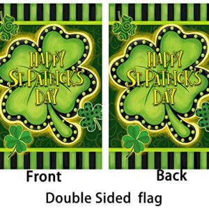 St Patrick's Day Garden Flag,Shamrock St Patricks Flag 12.5 x 18 Inch Clover Double-Sided Display 2 Layer Linen for Garden and Home Decorations