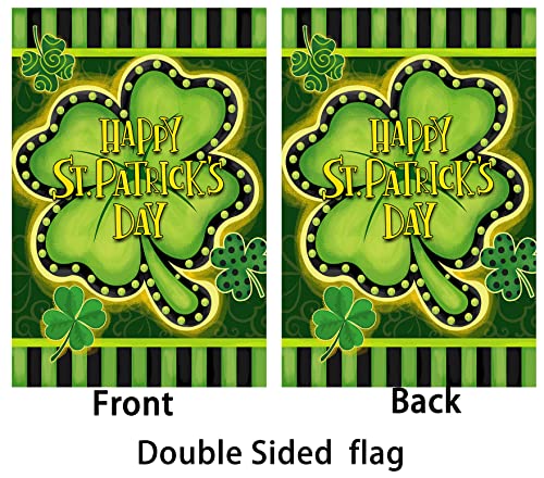 St Patrick's Day Garden Flag,Shamrock St Patricks Flag 12.5 x 18 Inch Clover Double-Sided Display 2 Layer Linen for Garden and Home Decorations