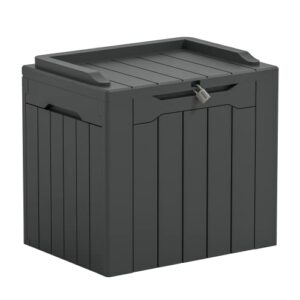 greesum 31 gallon resin deck box large outdoor storage for patio furniture, garden tools, pool supplies, weatherproof and uv resistant, lockable, dark grey